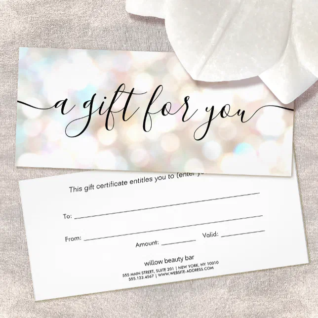 Festive Bokeh Glitter Script Gift Certificate | Zazzle