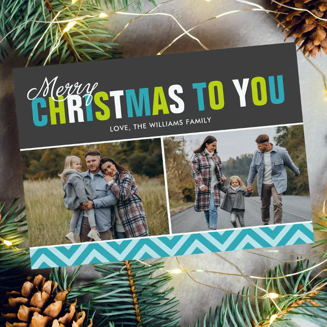 Festive Bold Colorful Letters Christmas Photo Holiday Card | Zazzle