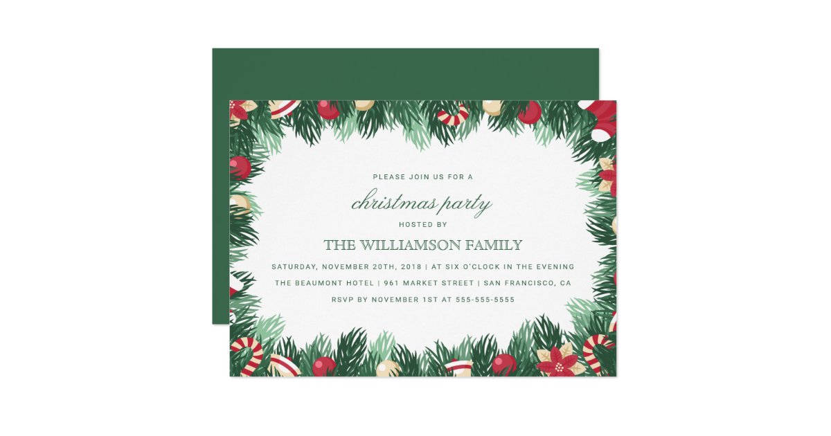 Festive Botanical Border Christmas Party Invitation | Zazzle.com