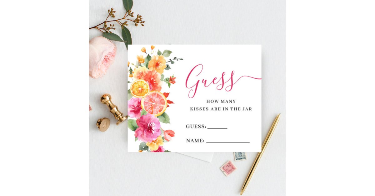 Festive Bright Flower Guess How Many Game Card Flyer | Zazzle