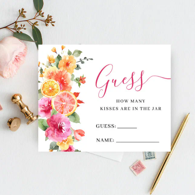 Festive Bright Flower Guess How Many Game Card Flyer | Zazzle