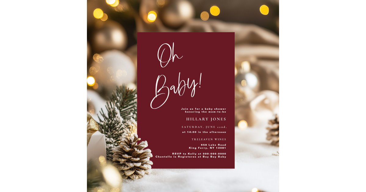 Festive Burgundy Red Baby Shower Invitation | Zazzle