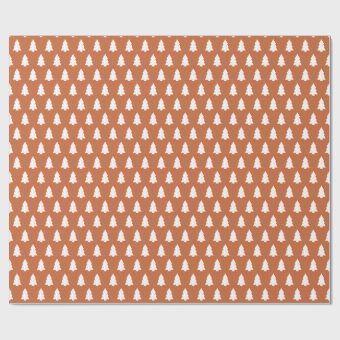 Festive Burnt Orange White Christmas Tree pattern Wrapping Paper | Zazzle