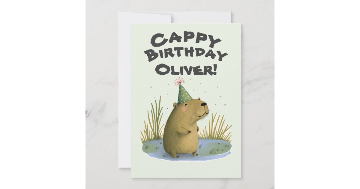 Festive Capybara Birthday Hat Greeting Card | Zazzle