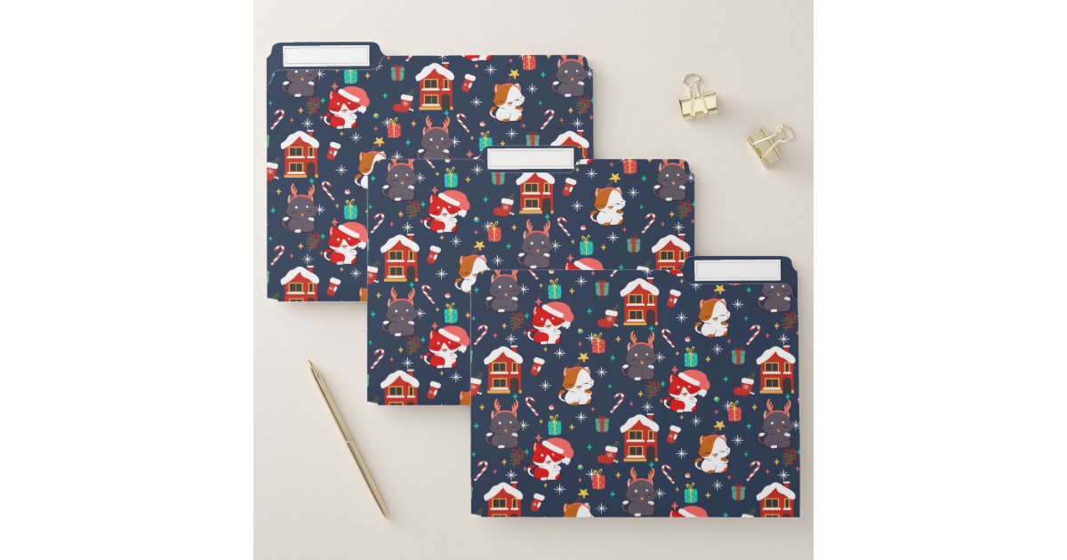 Festive Cartoon Santa Cat Celebration File Folder | Zazzle