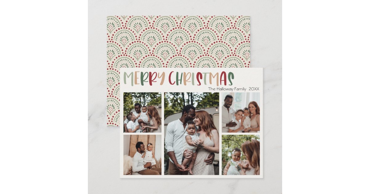 Festive Casual Colorful Christmas Five Photo Holiday Card | Zazzle