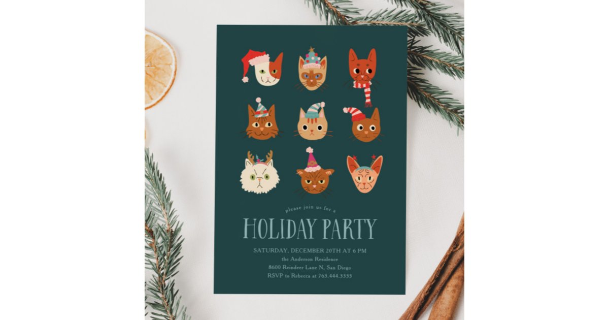 Festive Cats Christmas Party Invitation | Zazzle