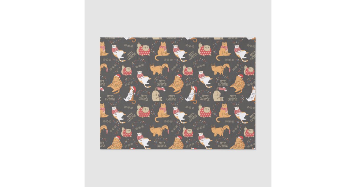 Festive Cats with Lights Christmas Pattern Tissue Paper | Zazzle