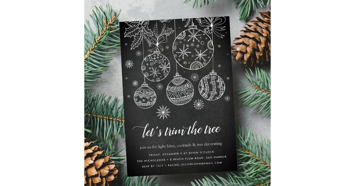 Festive Chalk Tree Trimming Holiday Party Invitation | Zazzle