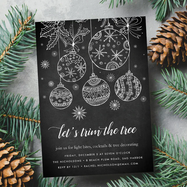 Festive Chalk Tree Trimming Holiday Party Invitation | Zazzle