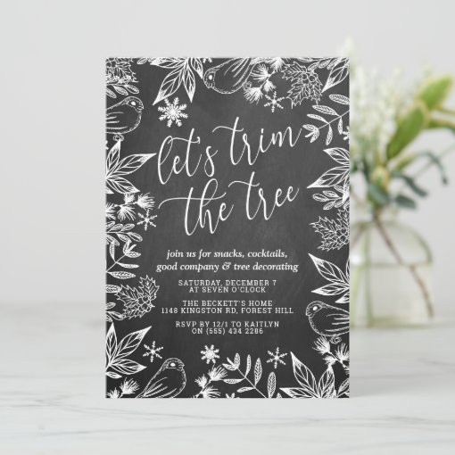 Festive Chalkboard Tree Trimming Party Invitation | Zazzle
