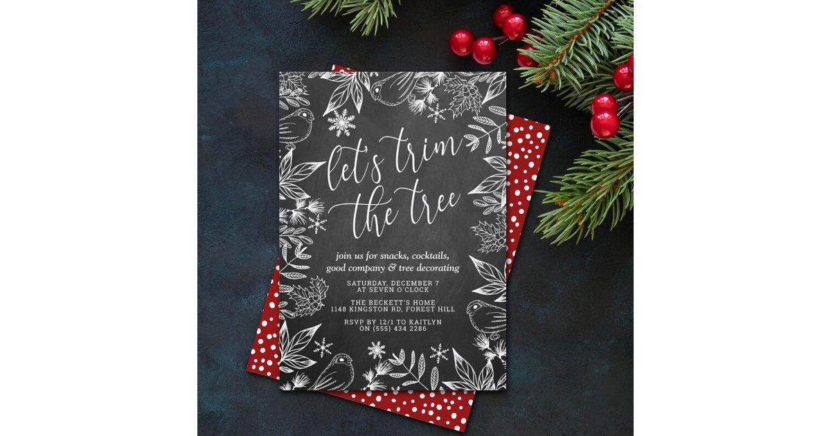 Festive Chalkboard Tree Trimming Party Invitation | Zazzle