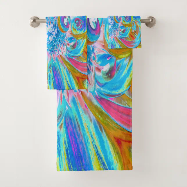 Festive Chartreuse and Blue Dahlia Flower Petals Bath Towel Set | Zazzle