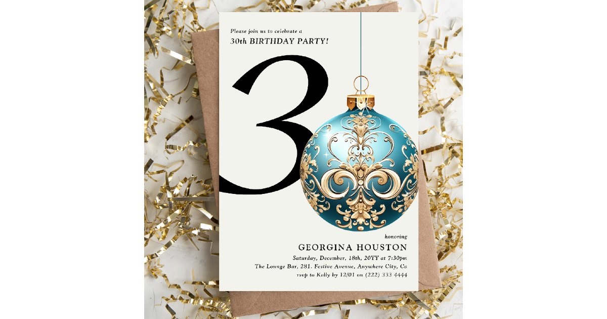 Festive Christmas Bauble 30th Birthday Party Invitation | Zazzle