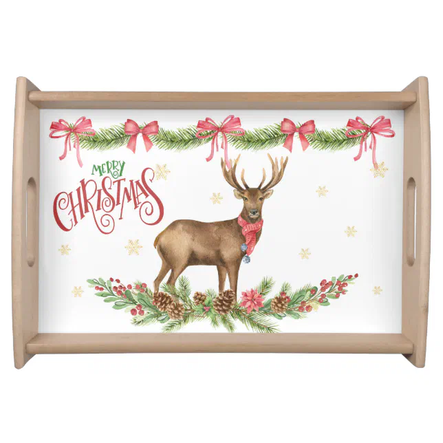 Festive Christmas Buck Reindeer Serving Tray | Zazzle