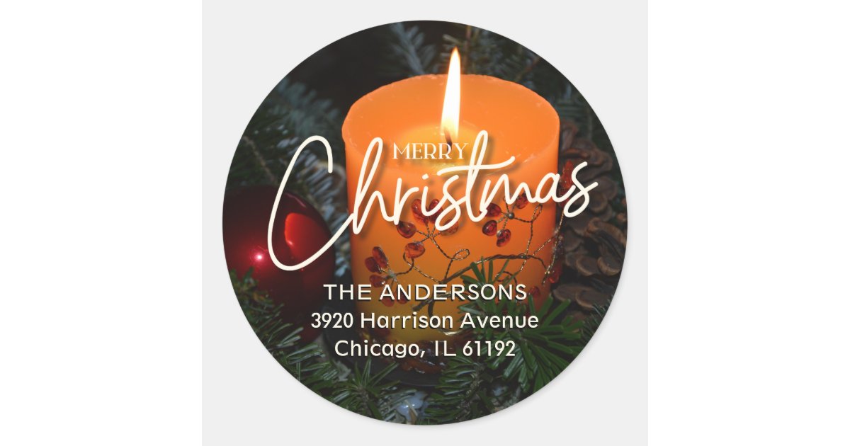 Festive Christmas Candle Classic Round Sticker | Zazzle