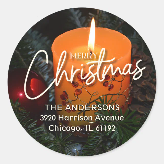 Festive Christmas Candle Classic Round Sticker | Zazzle