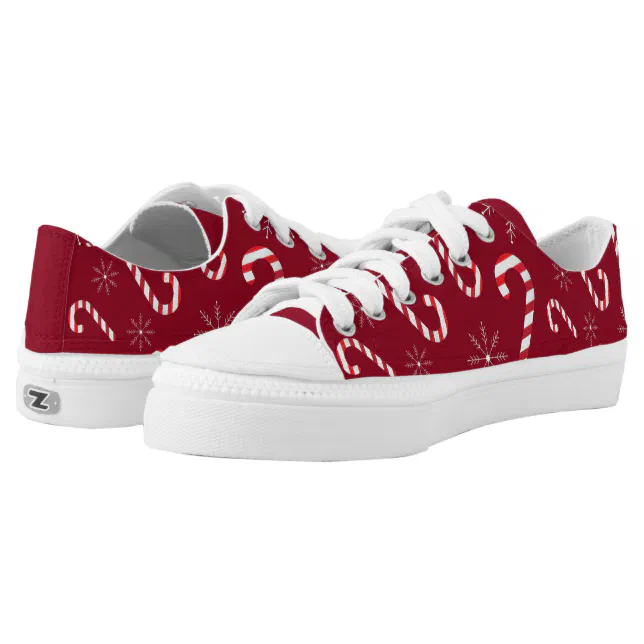 Festive Christmas Candy Cane Snowflakes Red Cute Low-Top Sneakers | Zazzle