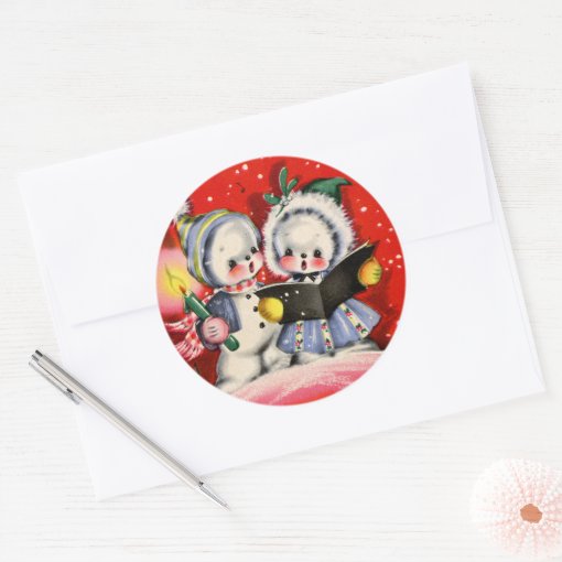 festive Christmas caroling snow kids retro vintage Classic Round ...