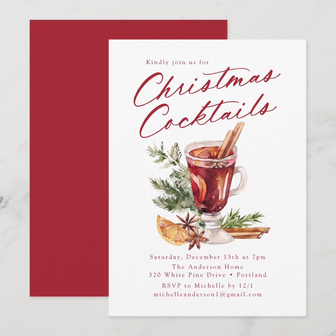 Festive Christmas Cocktails Holiday Party Invitation | Zazzle