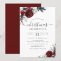 Festive Christmas Floral Red Silver Party Invitation | Zazzle