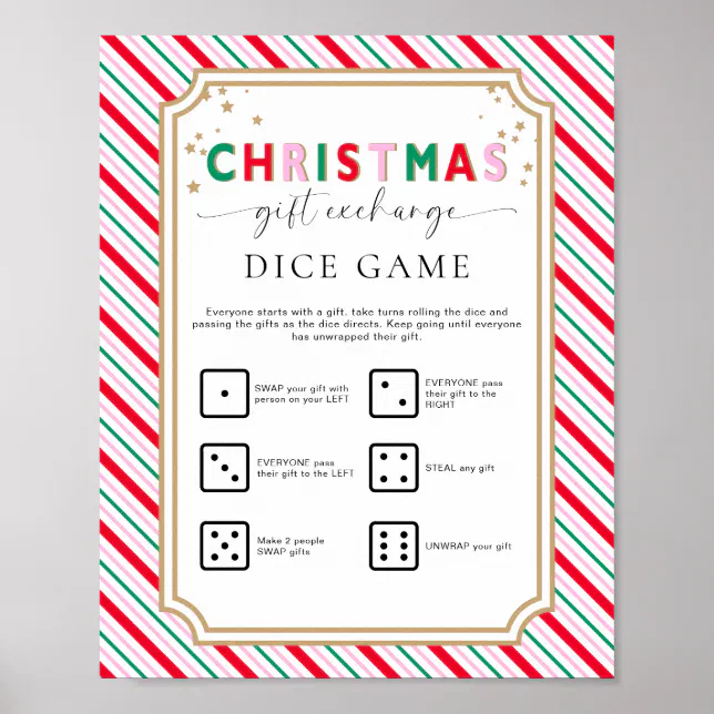 Festive Christmas Gift Exchange Dice Game Sign | Zazzle