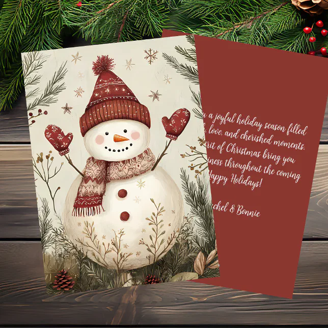 Festive Christmas Greeting Card Snowman | Zazzle