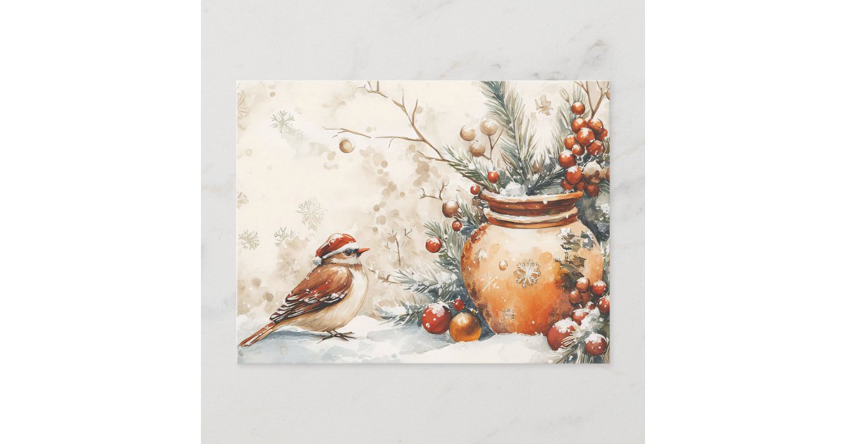 Festive Christmas Greeting vintage Christmas Scene Postcard | Zazzle