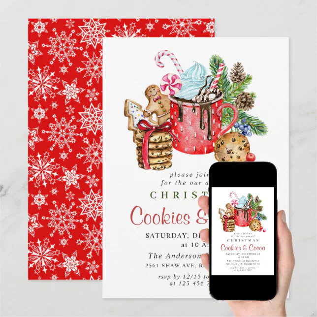 Festive Christmas Holiday Cookies & Cocoa Party Invitation | Zazzle