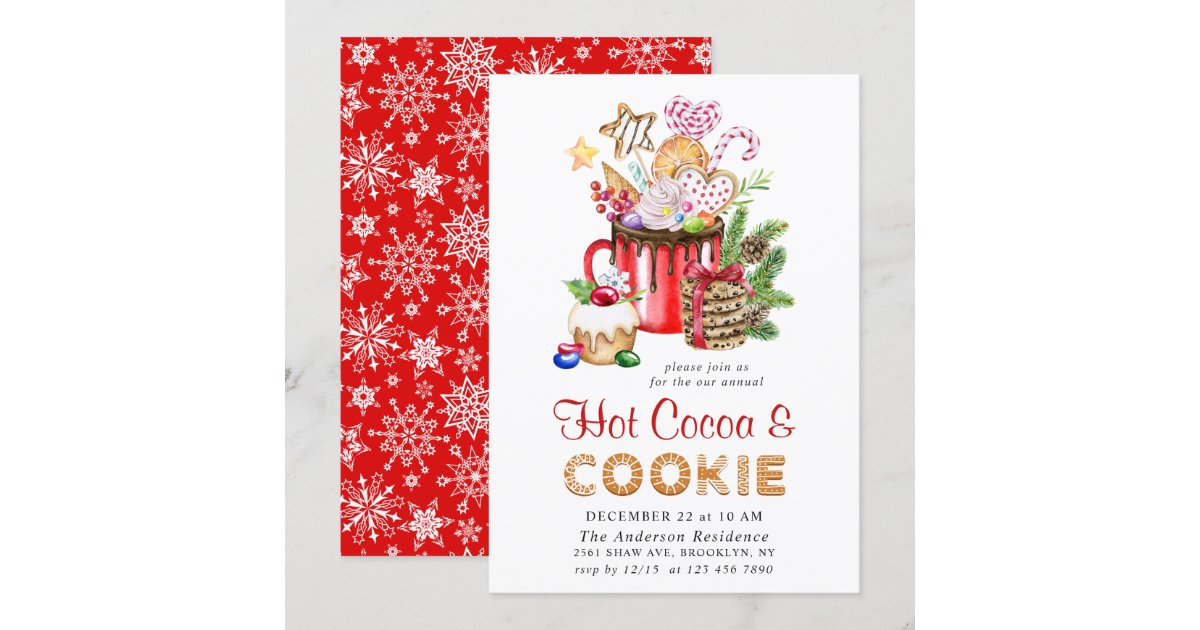 Festive Christmas Holiday Cookies & Cocoa Party Invitation | Zazzle