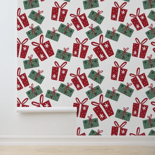 Festive Christmas Holiday Gifts Pattern Wallpaper | Zazzle