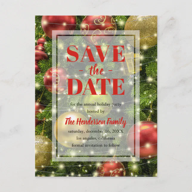 Festive Christmas | Holiday Party Save the Date Invitation Postcard ...