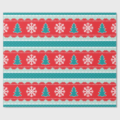 Festive Christmas Holiday Red & Teal Pattern Wrapping Paper | Zazzle