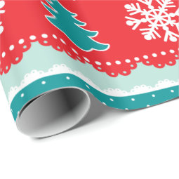 Festive Christmas Holiday Red & Teal Pattern Wrapping Paper | Zazzle