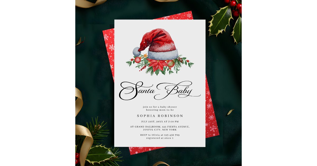 Festive Christmas Holiday Santa Baby Shower Invitation | Zazzle