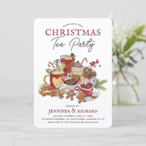 Festive Christmas Holiday Tea Party Invitation | Zazzle