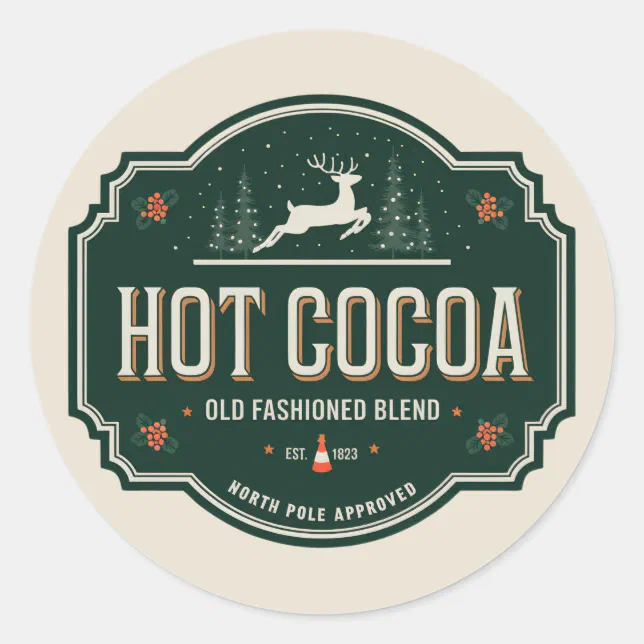 Festive Christmas hot cocoa party Classic Round Sticker | Zazzle