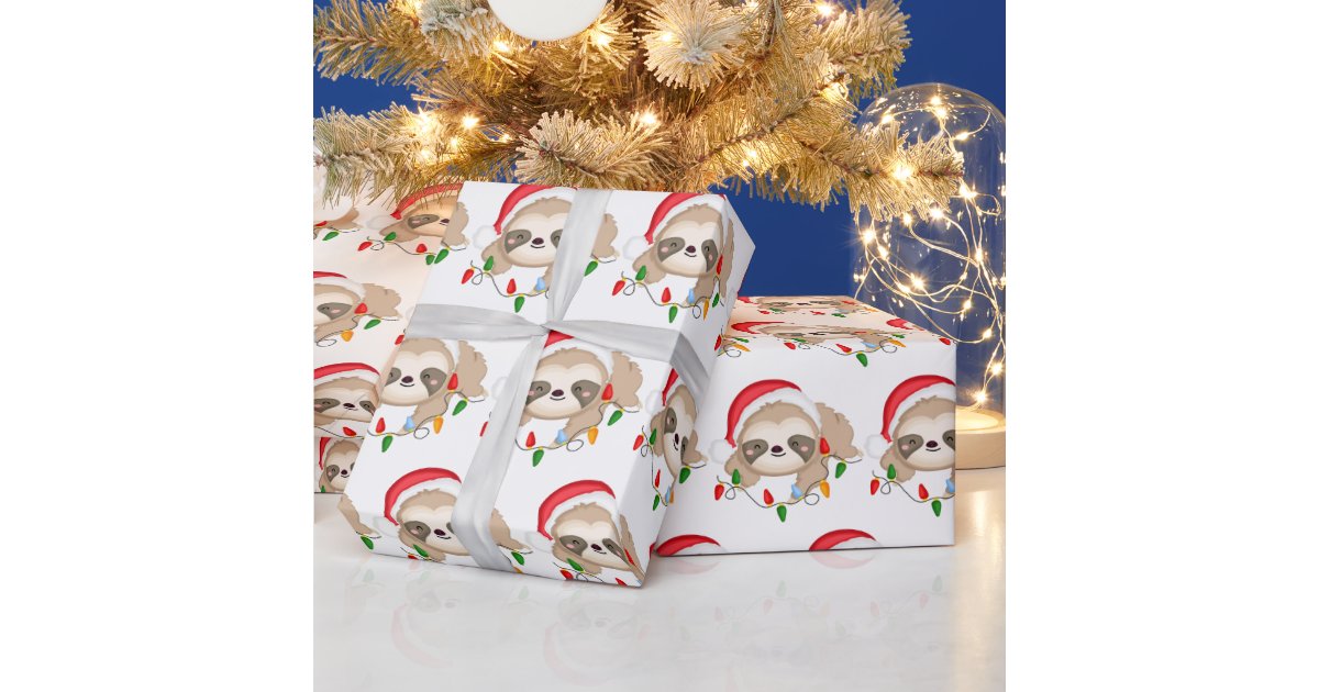 Festive Christmas lights and sloth party Wrapping Paper | Zazzle