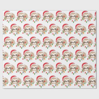Festive Christmas lights and sloth party Wrapping Paper | Zazzle