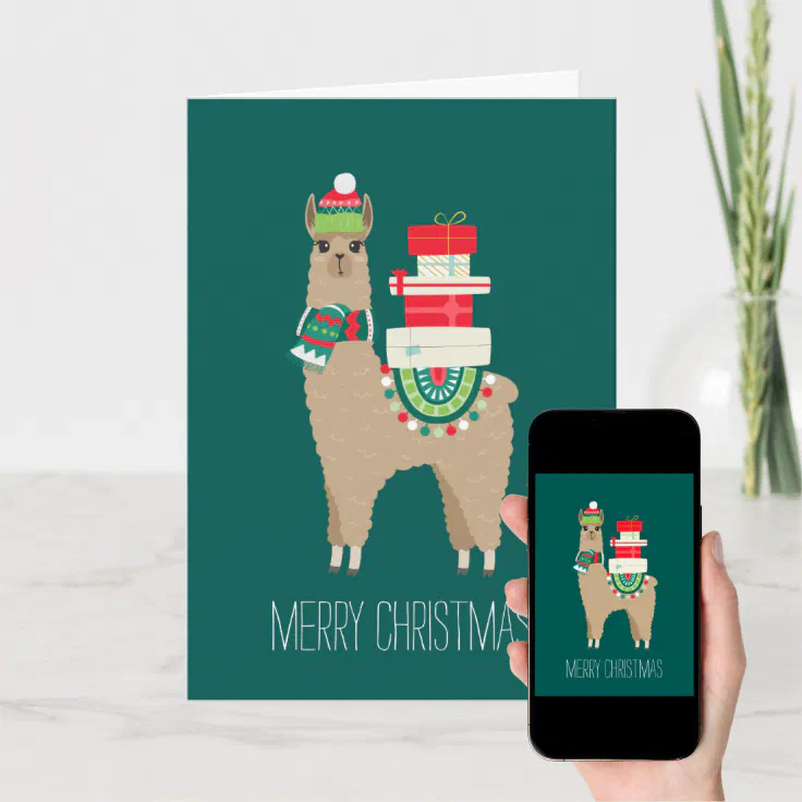 Festive Christmas Llama Custom Photo Holiday Card | Zazzle