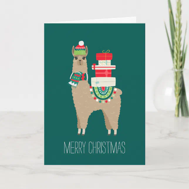 Festive Christmas Llama Custom Photo Holiday Card | Zazzle