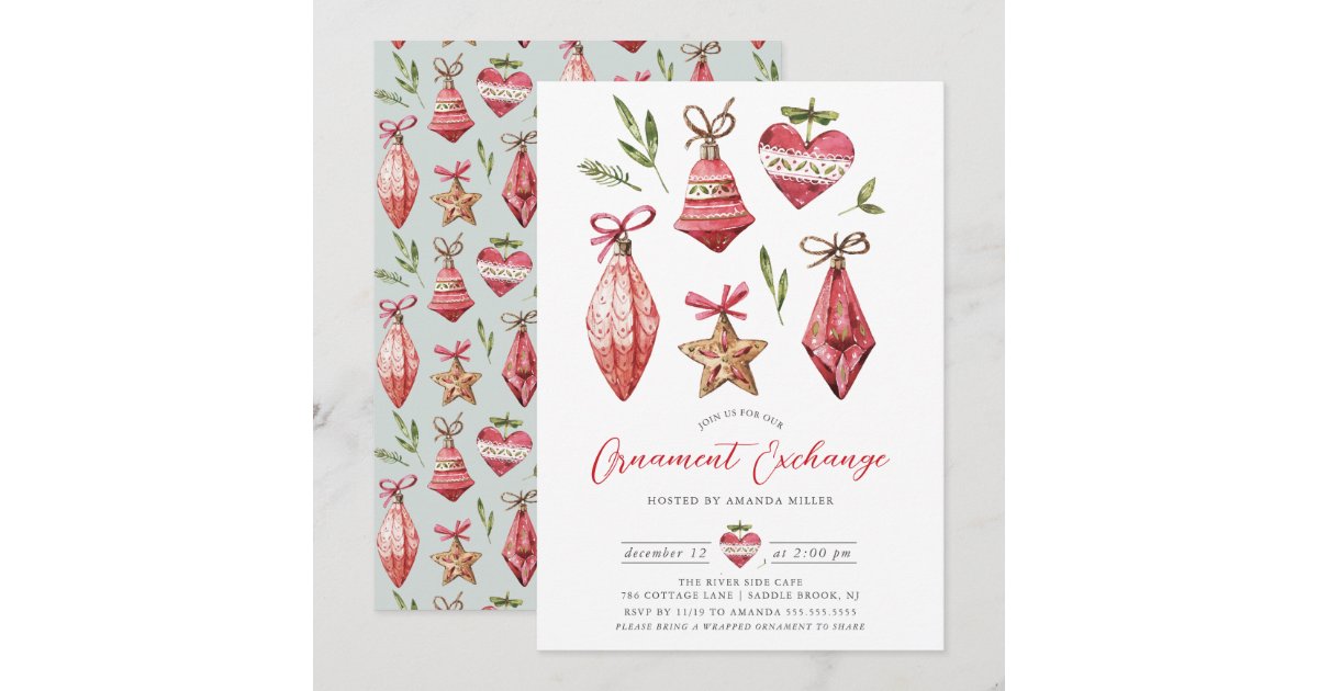 Festive Christmas Ornament Exchange Party Invitation | Zazzle