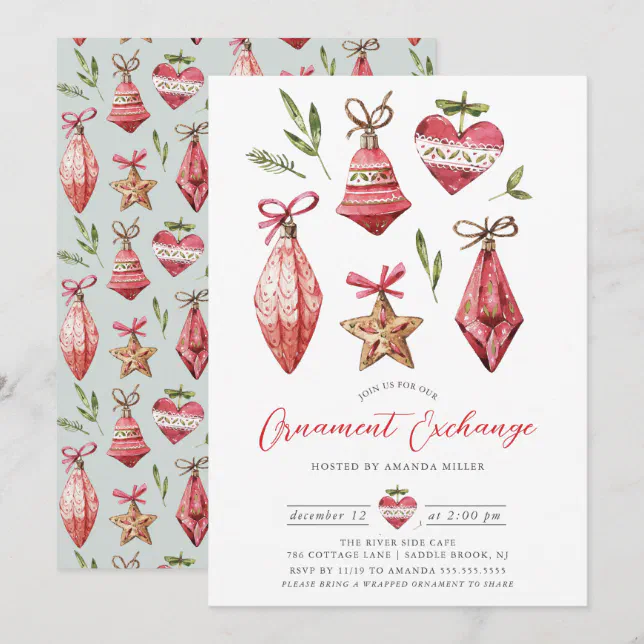 Festive Christmas Ornament Exchange Party Invitation | Zazzle