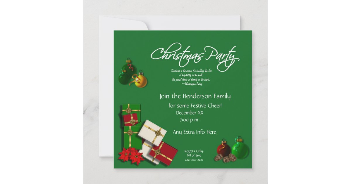 Festive Christmas Party Invitation-with Quote Invitation | Zazzle