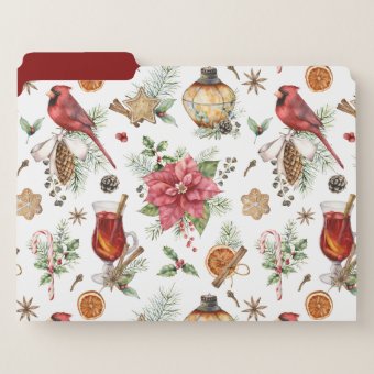Festive Christmas Patterns Red Birds Pine Holly File Folder | Zazzle
