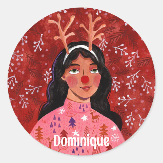 Festive Christmas personalised name parcel Classic Round Sticker | Zazzle