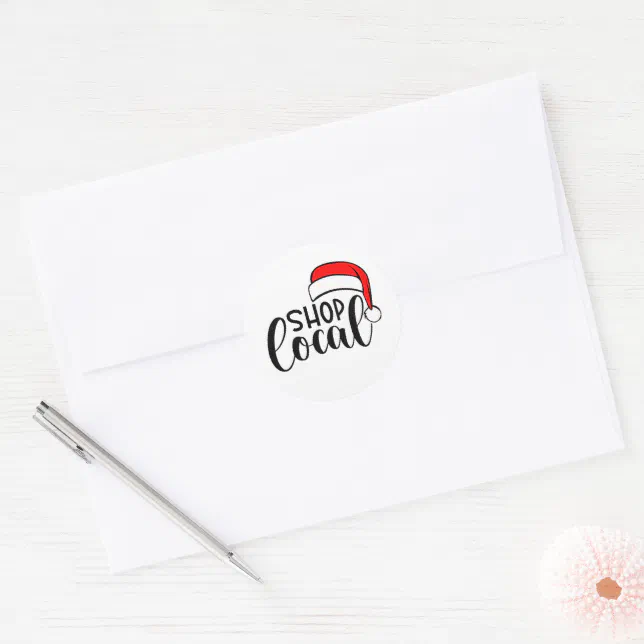festive Christmas shop local word art Classic Round Sticker | Zazzle