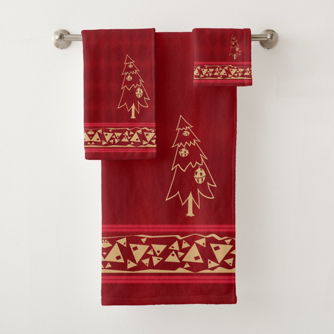 Festive Christmas Tree Gold Bath Towel Set | Zazzle