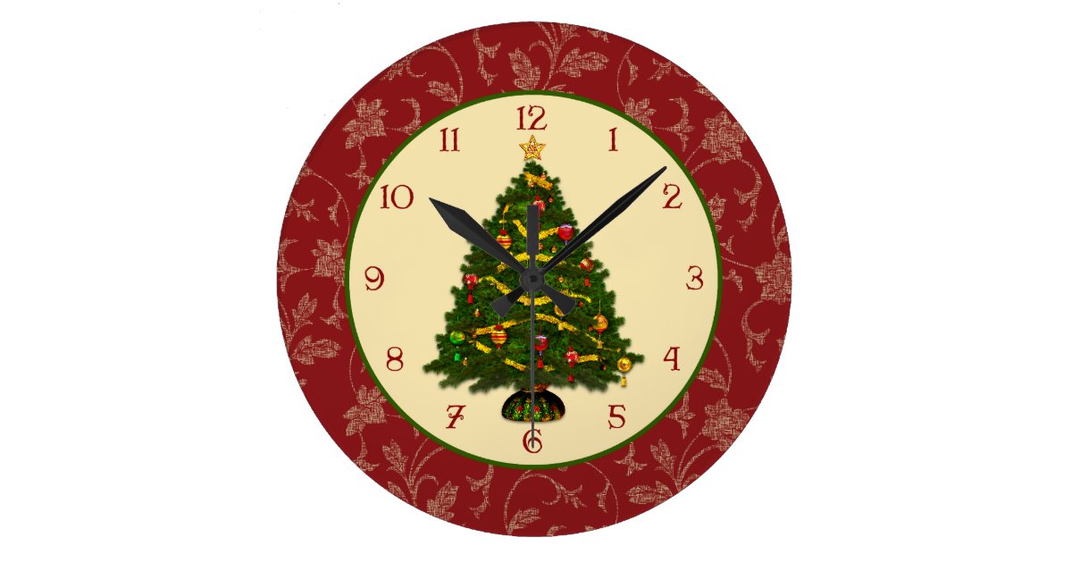 Festive Christmas Tree Large Clock | Zazzle