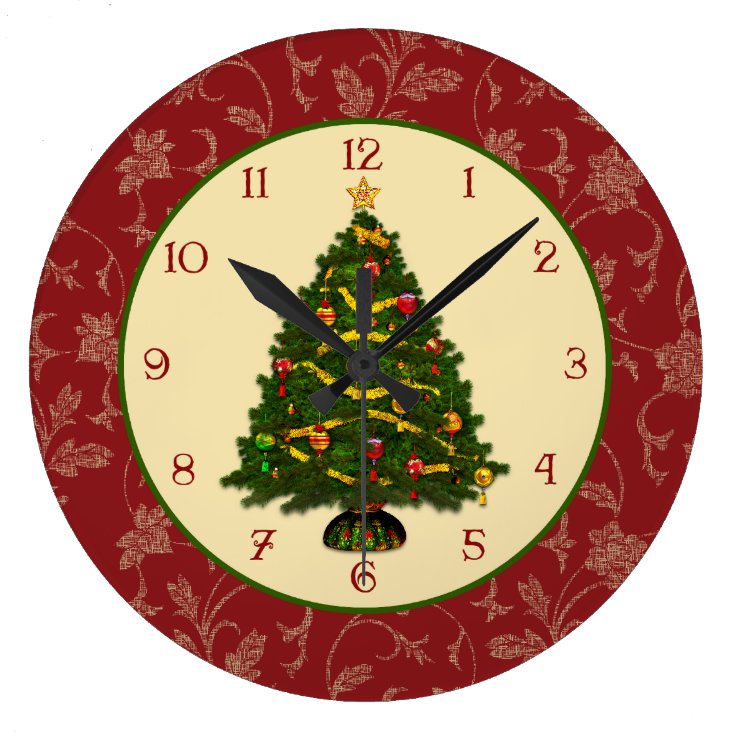 Festive Christmas Tree Large Clock | Zazzle